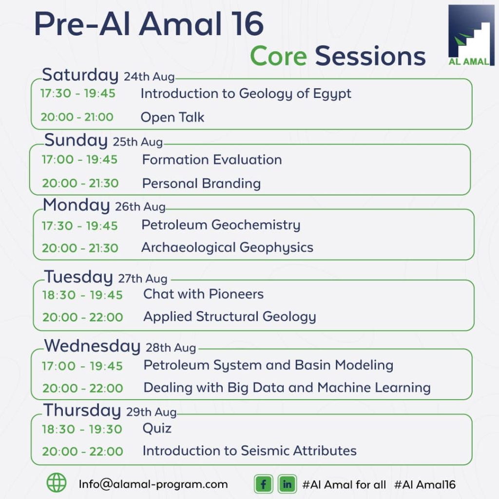 Pre-Al Amal Core Sessions Second Week's Schedule - Al AMAL Program